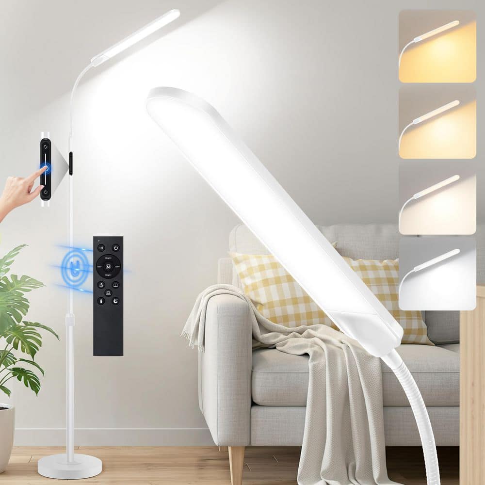 BICIK 73 in. Modern White Standard LED Floor Lamp with Remote Dimmable ...