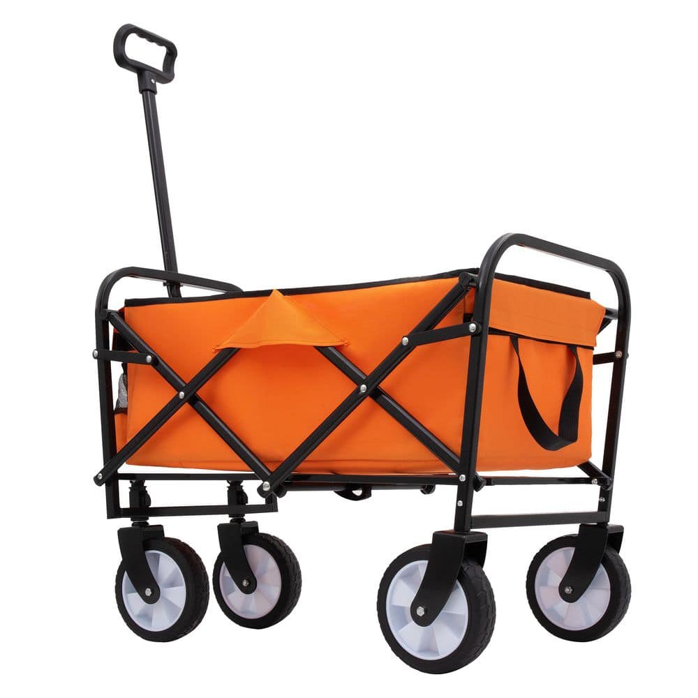 4 cu. ft. Steel-Frame Collapsible Utility Garden Cart Wagon with 3 ...