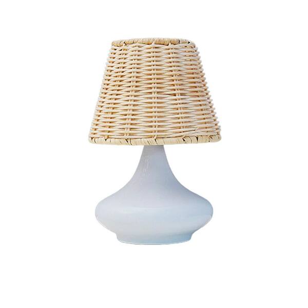 CACI Mall 8 in. White Dimmable LED Table Lamp with USB Port and Rattan ...