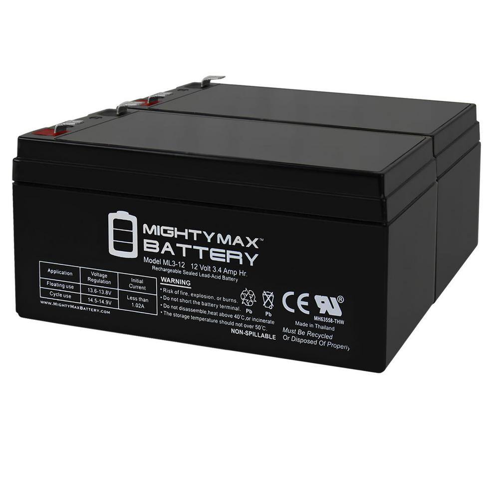 MIGHTY MAX BATTERY ML3-12 12-Volt 3. 4AH Sealed Lead Acid (SLA) Battery ...