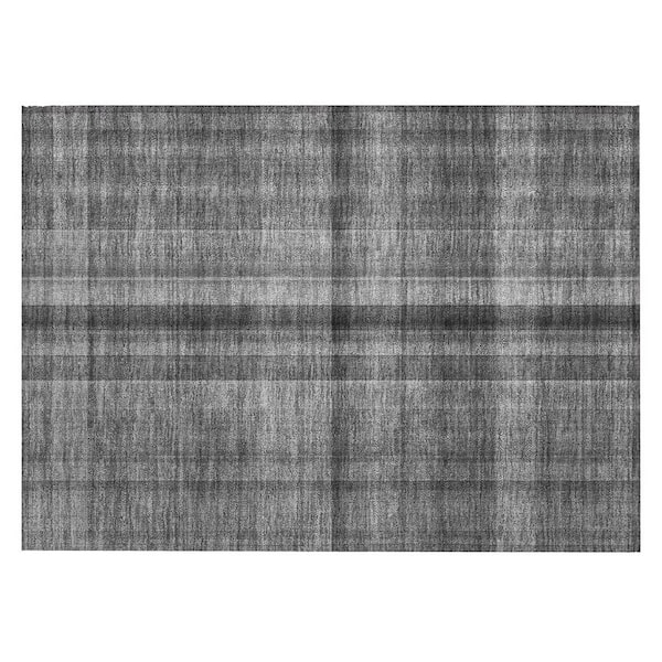 HomeRoots Gray 2 ft. x 3 ft. Woven Plaid Rectangle Indoor/Outdoor Area ...
