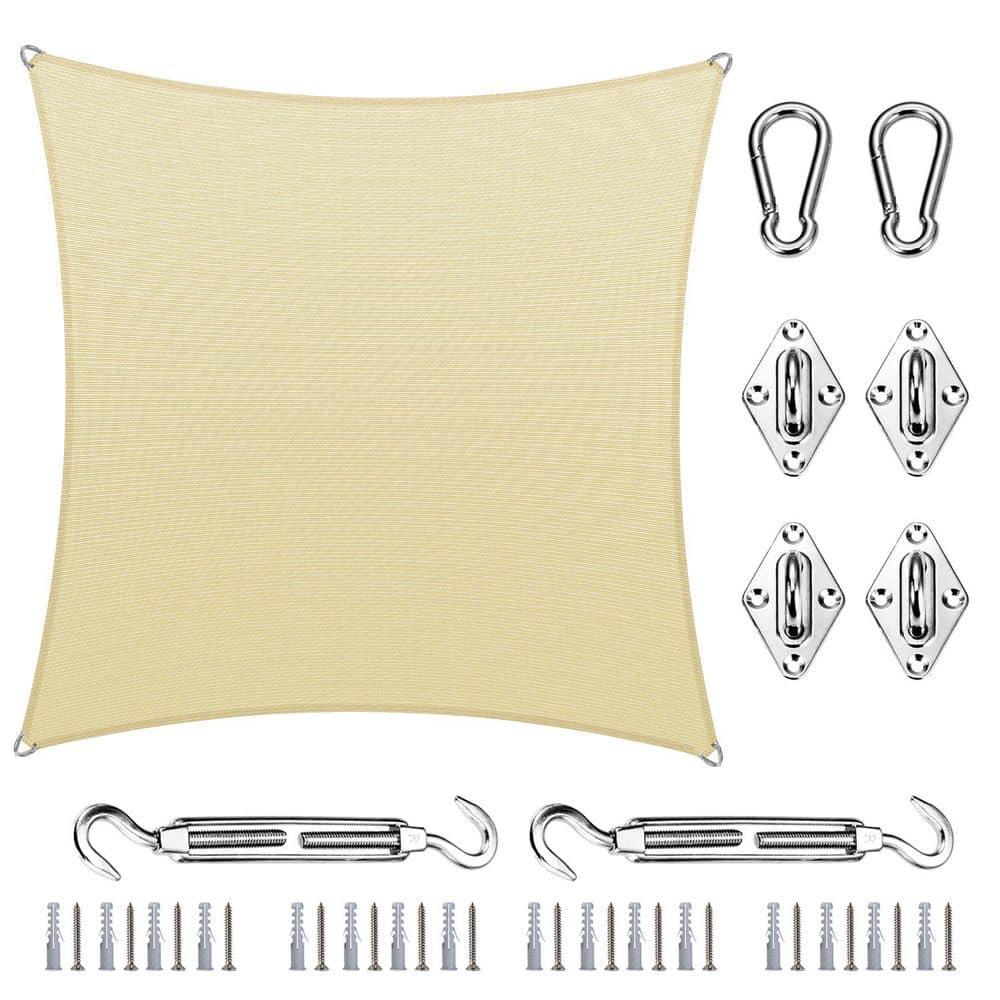 AMGO 22 ft. x 22 ft. Square Pro Ring Sun Shade Sail with Hardware Kit-Beige APK-TAVS22-3 - The ...