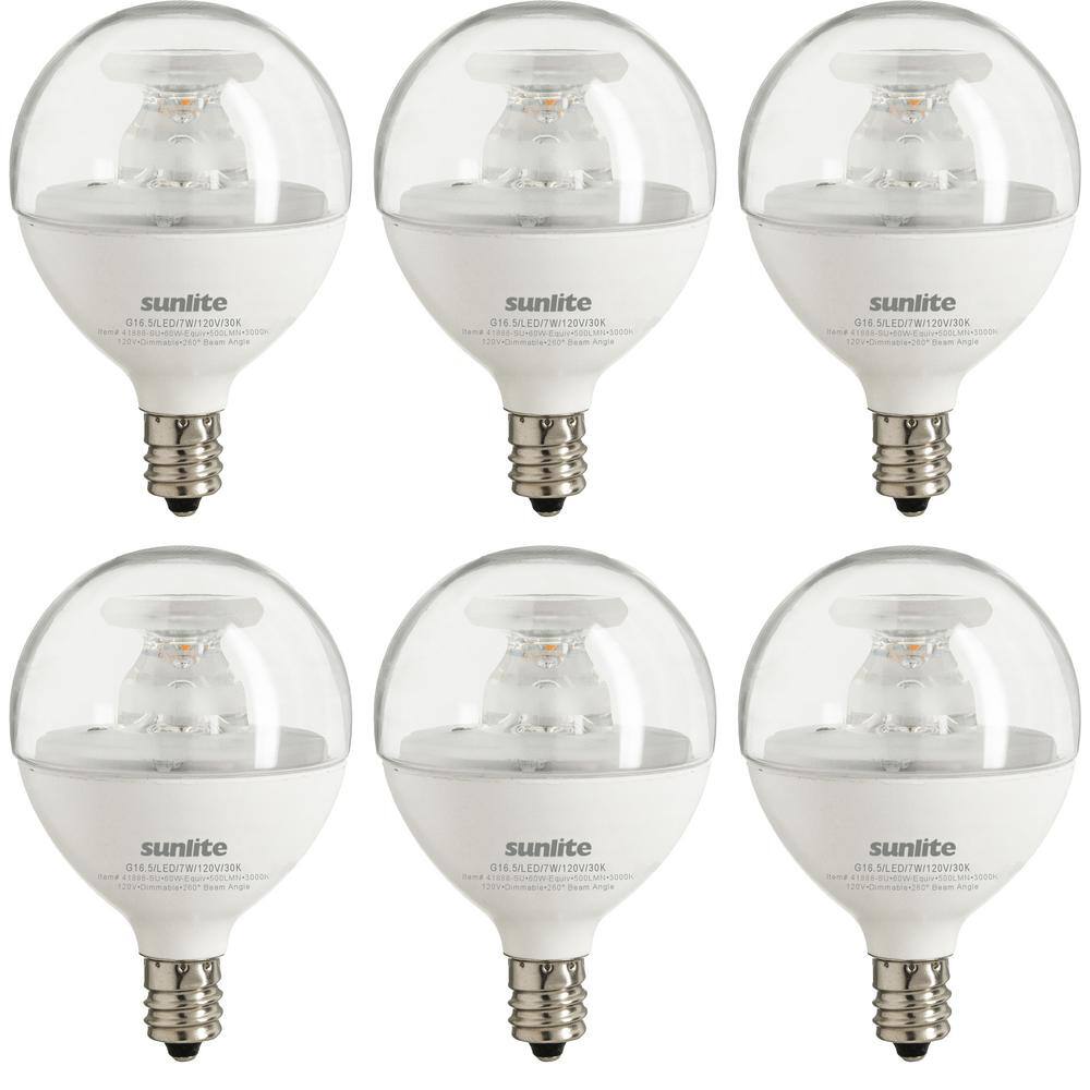 Sunlite 60-Watt Equivalent G16.5 Clear Dimmable Candelabra E12 Base LED ... Sunlite 60-Watt Equivalent G16.5 Clear Dimmable Candelabra E12 Base LED ...