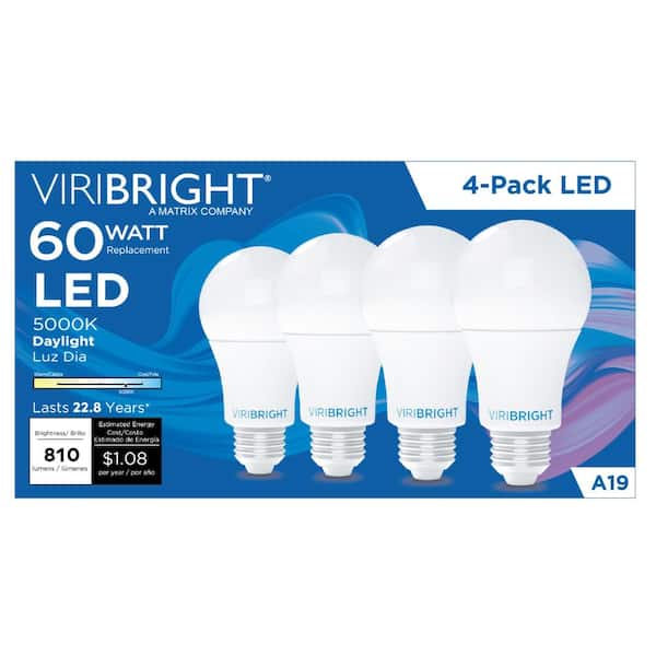 Viribright A19 LED Bulb, 60W, Dimmable, 810 Lumens, CEC, 90+ CRI ...