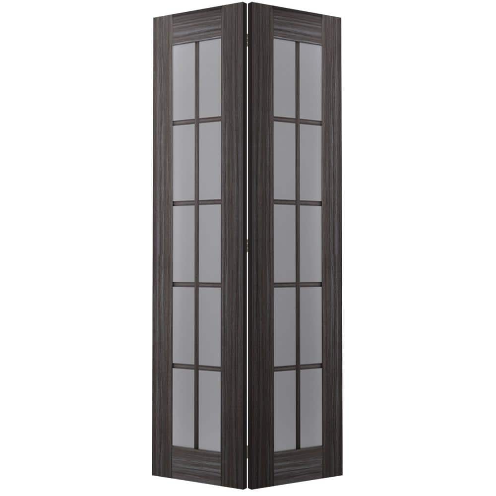 Belldinni Paola 48 in. x 80 in. 10-Lite Frosted Glass Gray Oak Wood ...