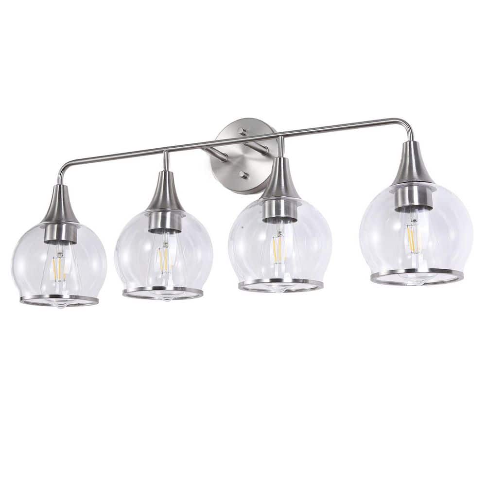 Lightania 29 in. 4-Light Brushed Nickel Vanity Light with Clear Glass ...