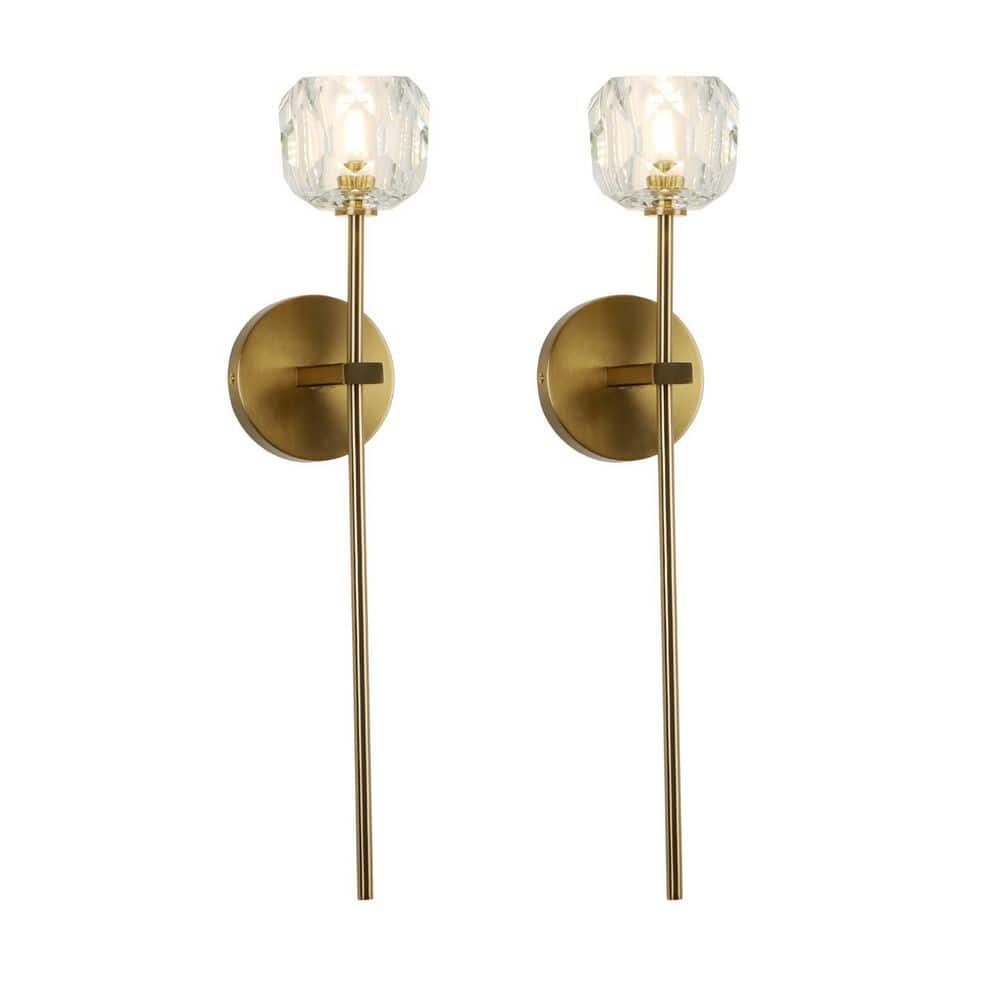 UMEILUCE 4 in. 1-Light Brass Mini Wall Sconce with Crystal Shade, G9 ...