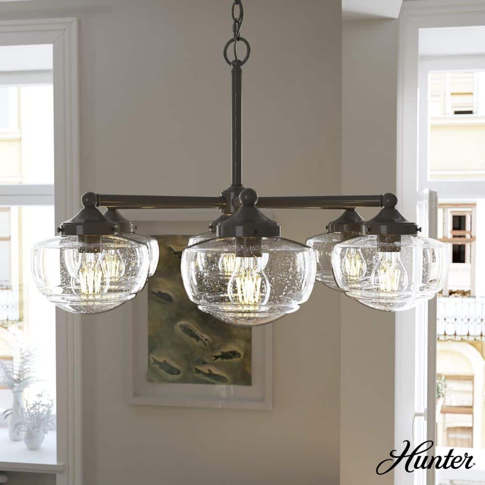 Hunter Saddle Creek 6-Light Noble Bronze Schoolhouse Chandelier with ...