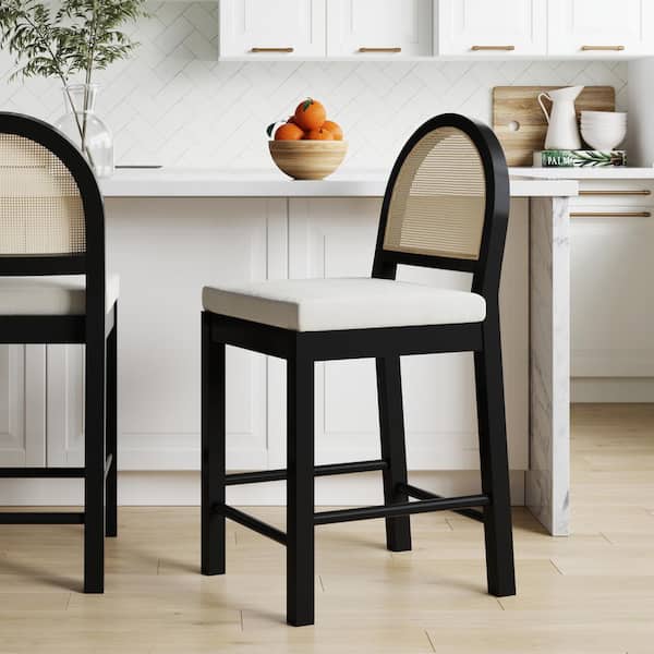 Nathan James Bailey 24 In Upholstered Boucle Rattan And Wood Counter
