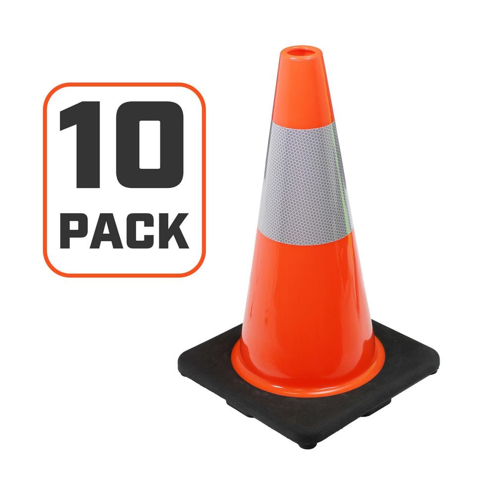 18 in. Orange Reflective PVC Injection Molded Safety Cone with Durable Base (10-Pack) HDIMHV18 ...