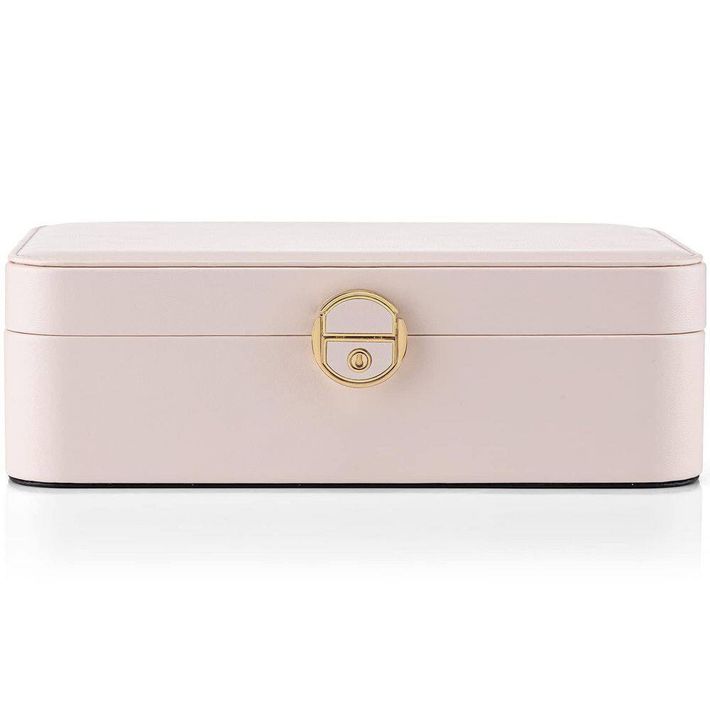 20 x 3.2 in. Apricot Pink Velvet Jewelry Box with Lock, 2-Layer ...