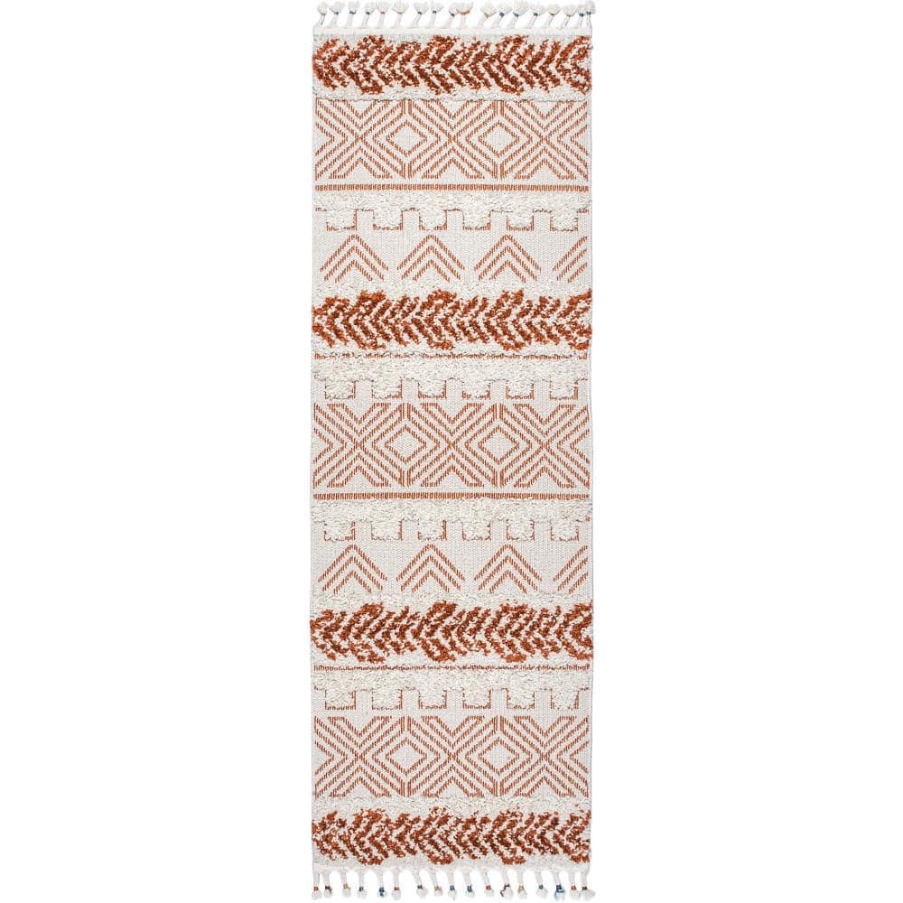 nuLOOM Zuri Shaggy Banded Tribal Rust 3 ft. x 8 ft. Global Inspired ...