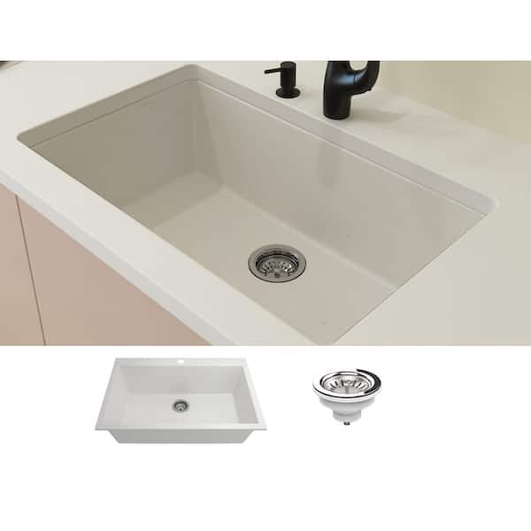 BOCCHI Campino Uno Milk White Granite Composite 33 in. Single Bowl Drop ...