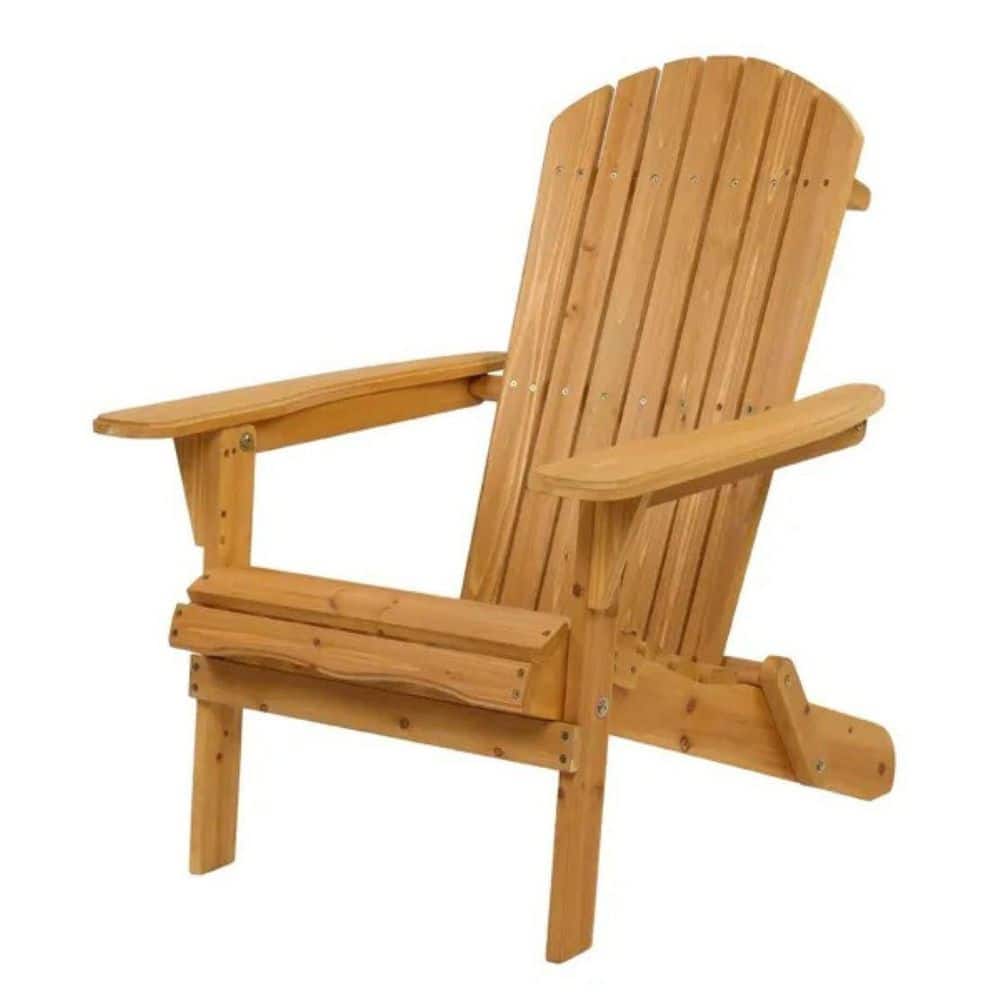 ESILOO Folding Adirondack Chair-Natural Fir Wood Lounger with Slanted ...
