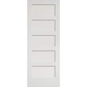 Masonite 30 in. x 80 in. 5 Panel Solid Core White Primed Smooth MDF ...