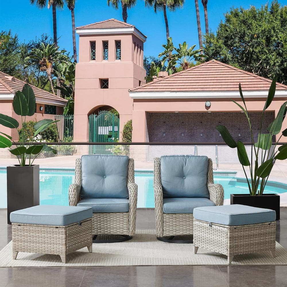 Opohoro ArcoBay 4-Piece Light Beige Wicker Outdoor Rocking Chair Patio ...