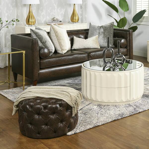 Facino 35.5 Round Storage Coffee Table White Lacquer