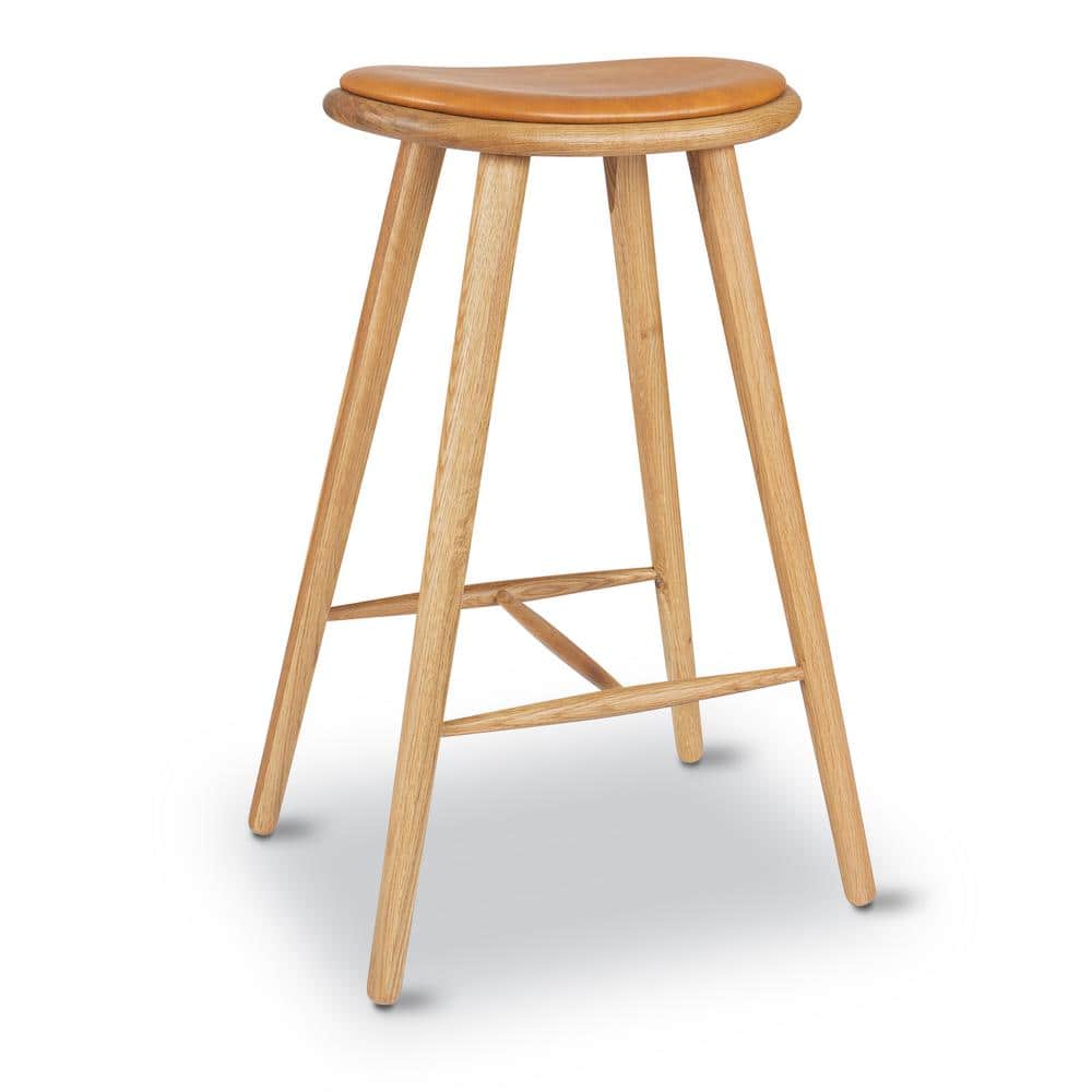 Poly and Bark Tan/Oak Remo Leather Counter Stool in Caramel DI-703-TNOK ...