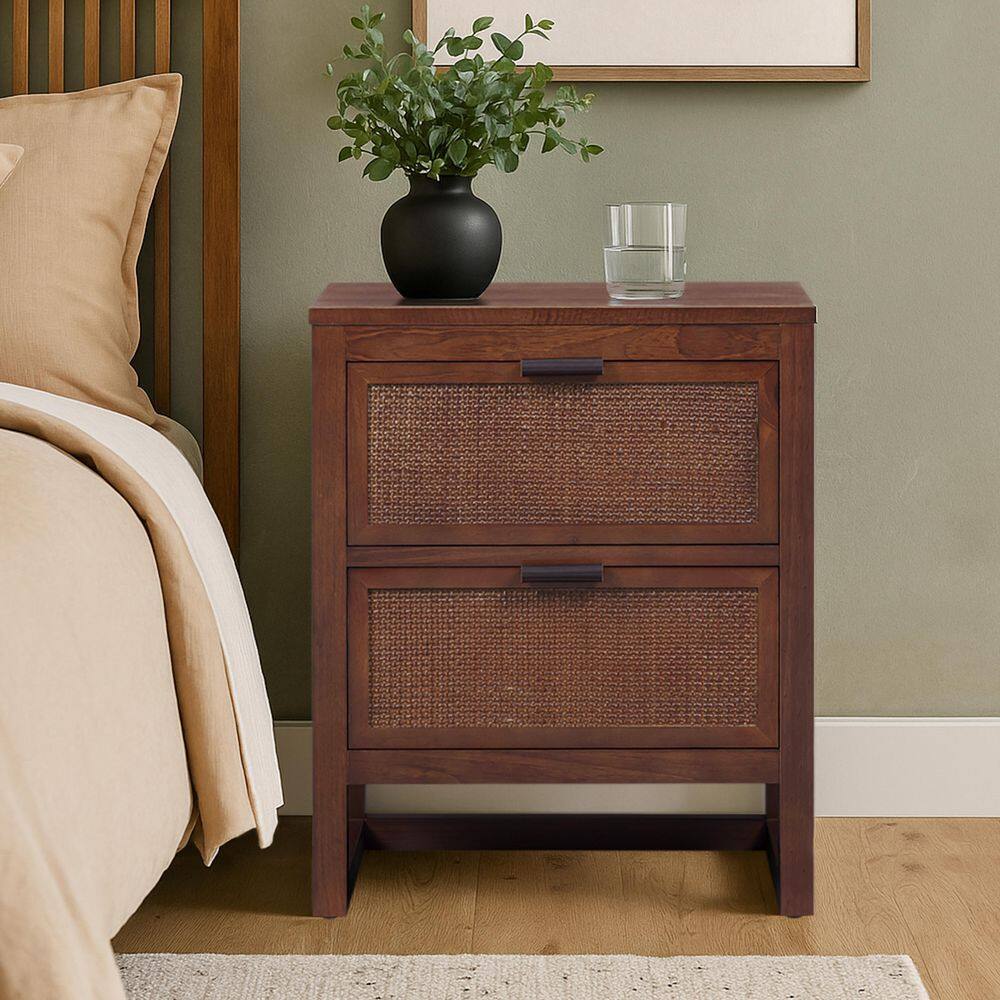 Teamson Home Hatteras 20 in. W Walnut Wood Nightstand with 2 Hidden ...