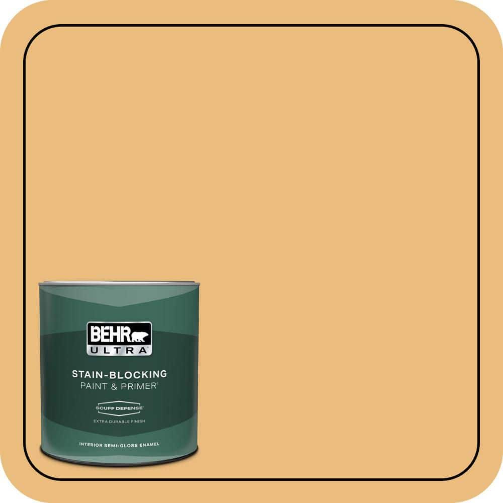 BEHR ULTRA 1 qt. #310D-4 Gold Buff Extra Durable Semi-Gloss Enamel ...