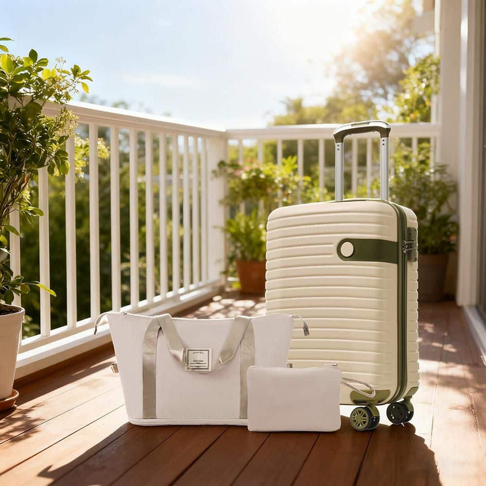 Merax 3 Bags 3-Piece White Green ABS Hardshell Spinner 20" Luggage Set ...