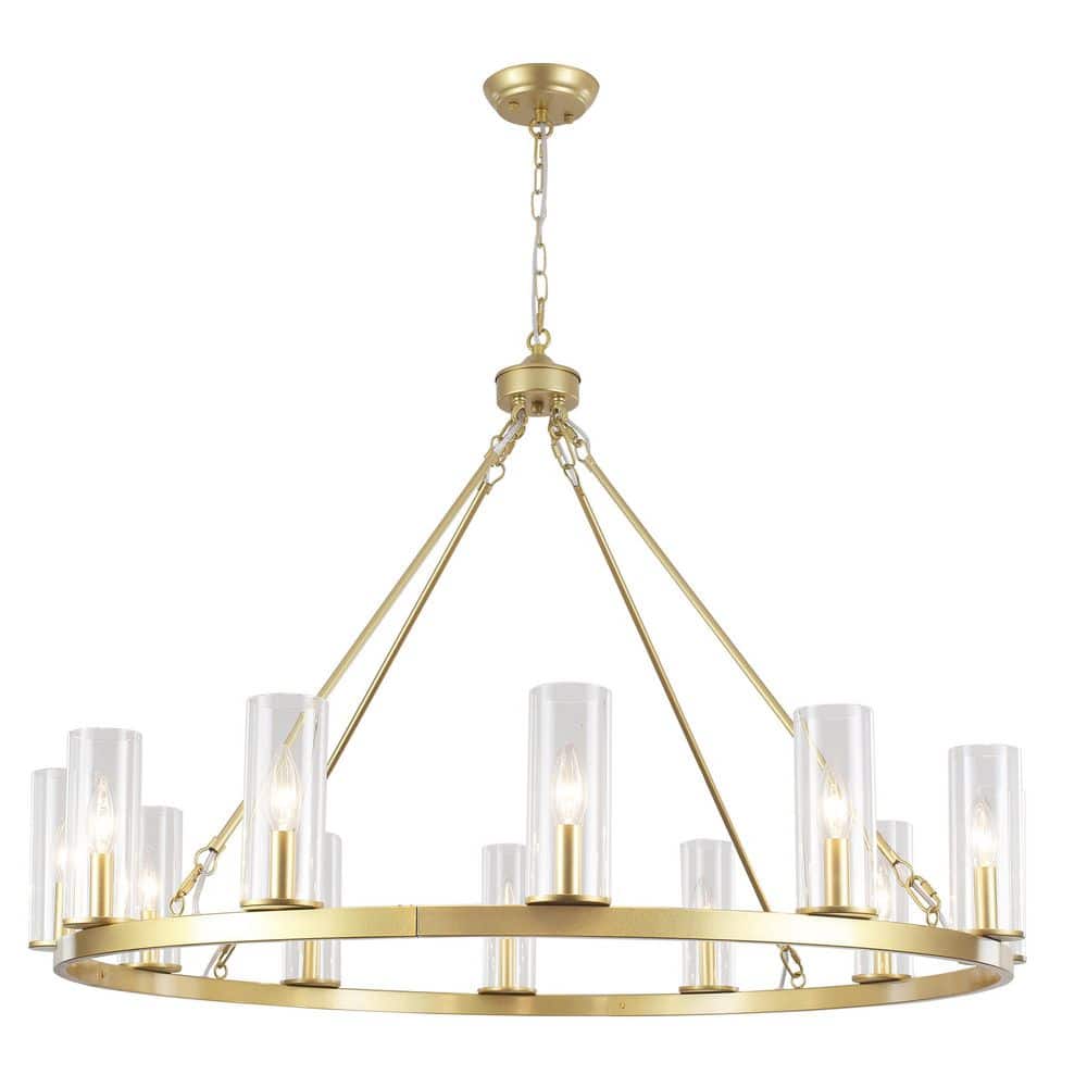 ADSENSTY 12-Light Gold Candle Style Wagon Wheel Chandelier Modern ...
