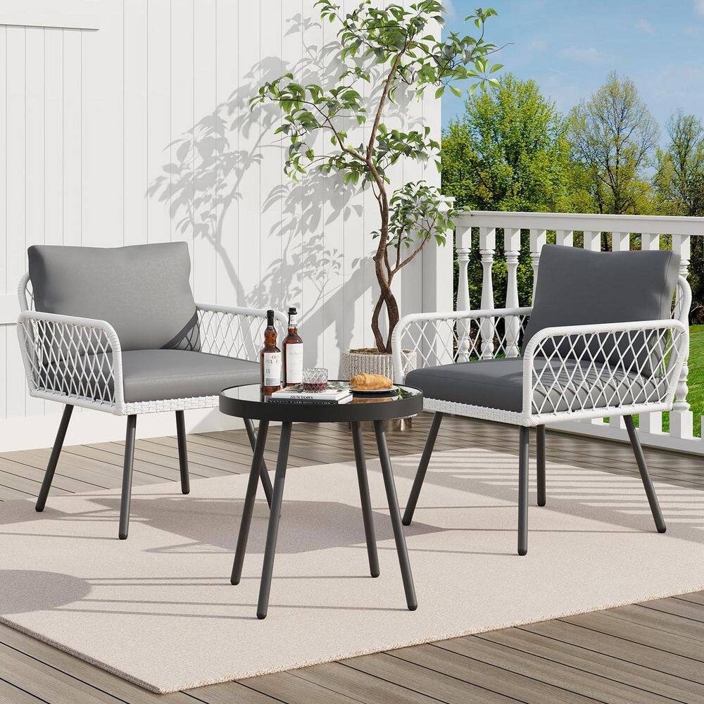 Garvee 3-Piece Metal Frame Patio Conversation Set with Round Coffee ...
