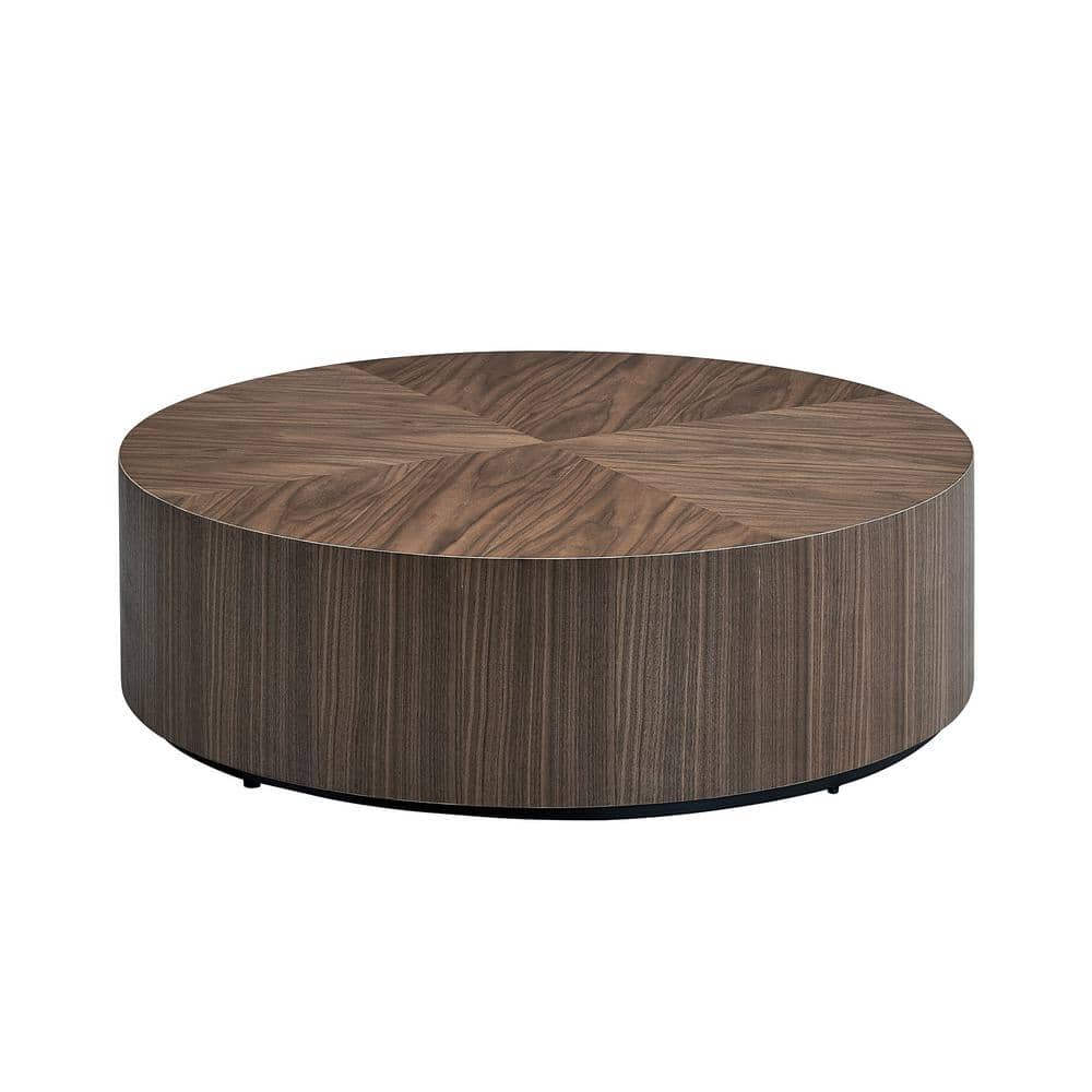 Sudzendf 35.43 in. Walnut Brown Modern Round Wood Coffee Table Center ...