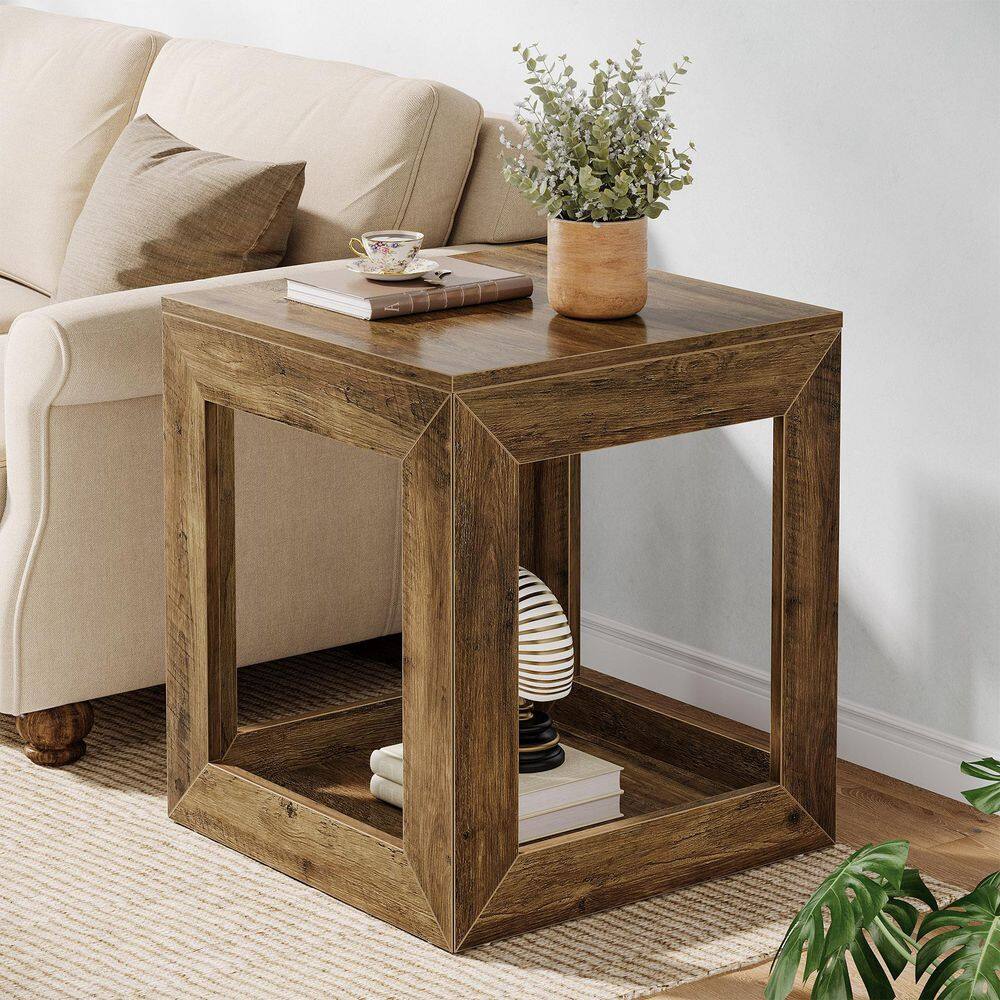 BYBLIGHT Kerlin 19.7 in. W Brown Square Wood End Side Coffee Table ...