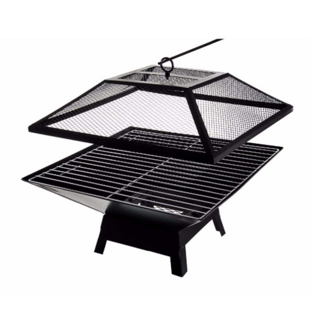 Clihome 19 in. Square Small Fire Pit Iron BBQ Party Portable Fire Pit ...