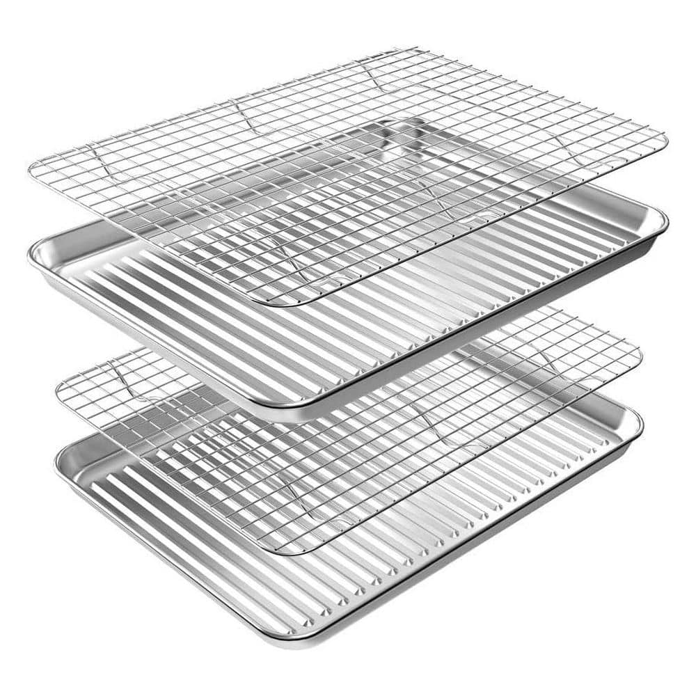 Anqtovp Stainless Steel Silver Baking Sheet w Rack Set (2-Pack ...