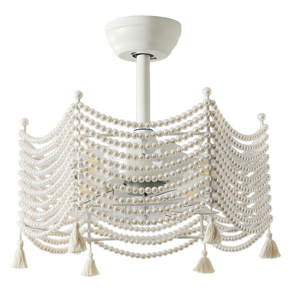 PAUMAN 18.90 in. 4-Light Indoor White Pearl Boho Ceiling Fan with ...