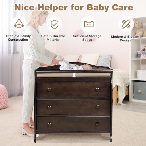 Diaper Changing Station With Drawers Wooden Baby Changing Table With ...