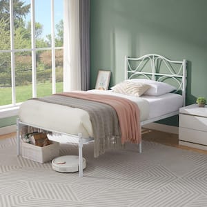 VECELO Bed Frame White Metal Frame Full Platform Bed with Headboard ...