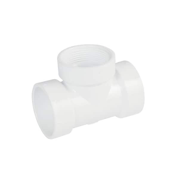 PLUMBFLEX 4 in. Rigid PVC DWV Flush Cleanout Tee, Hub x Hub x FPT White ...