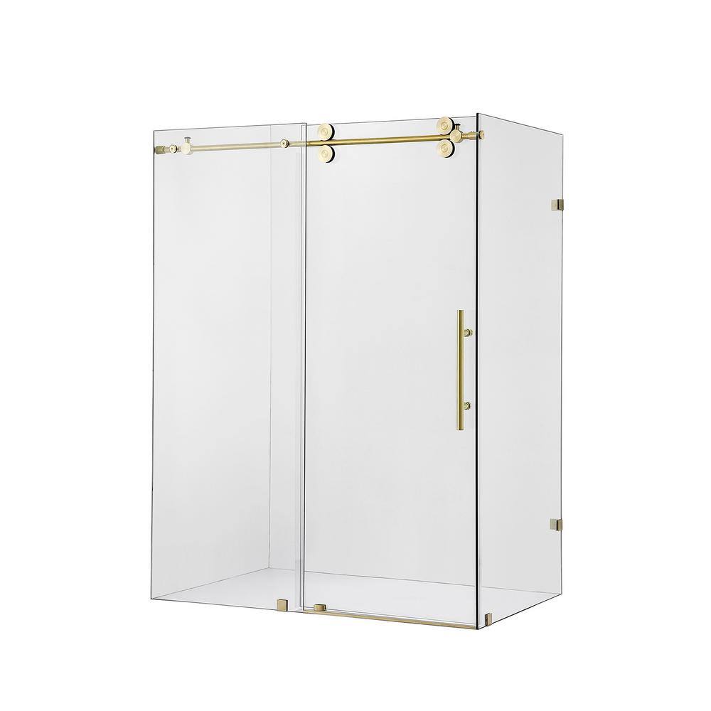 ROSWELL Villena 56 in. W x 78 in. H Rectangle Sliding Frameless Corner Shower Enclosure in ...