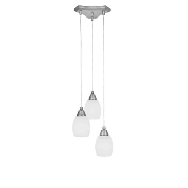 Condor 3 Light Brushed Nickel, Cluster Pendant Light with 5 in. White ...