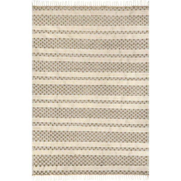 nuLOOM Emma Jute-Blend Flatweave Striped Tassel Area Rug Natural 6' ft ...
