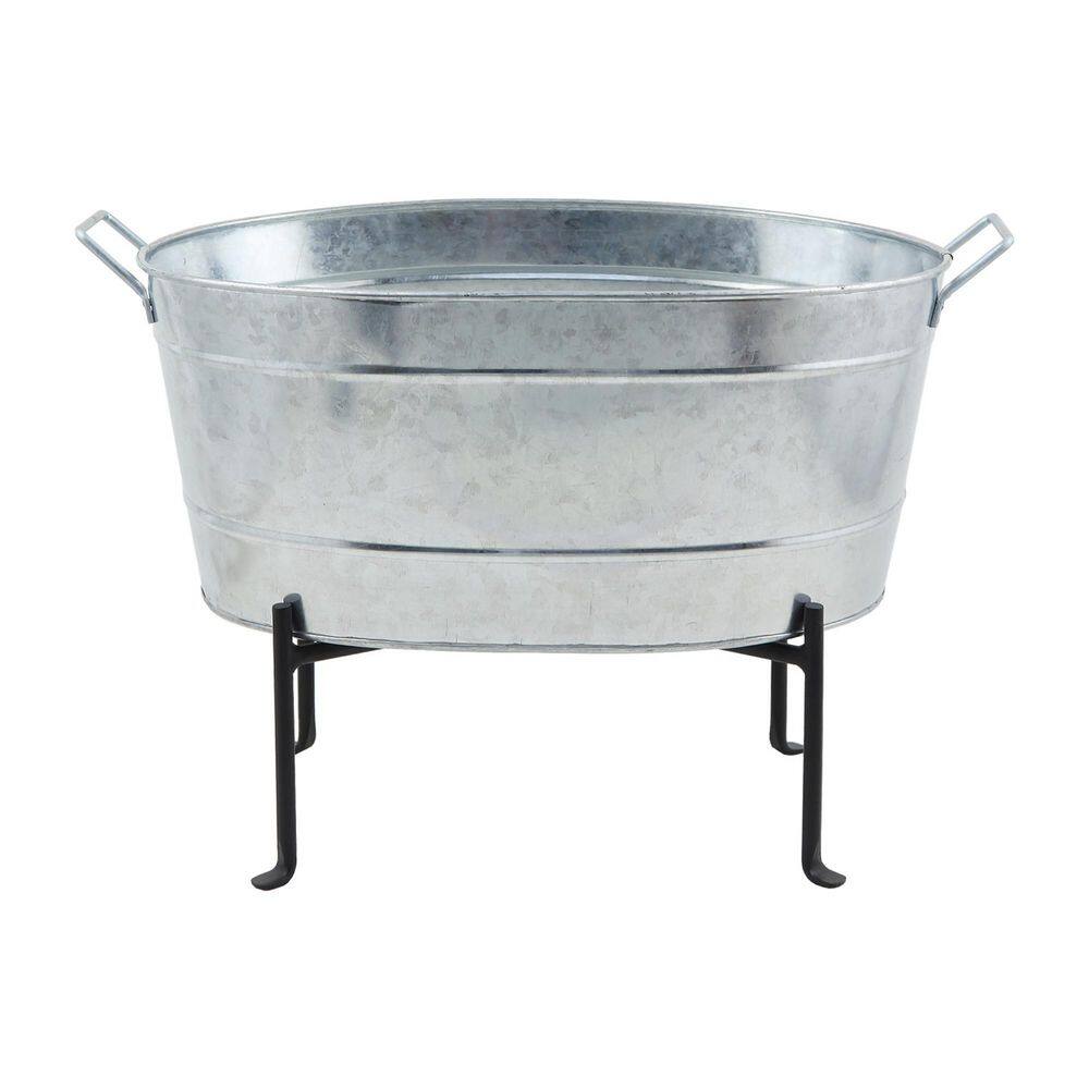 ACHLA DESIGNS Classic Oval Galvanized Tub With Folding Stand, 24 Inch ...