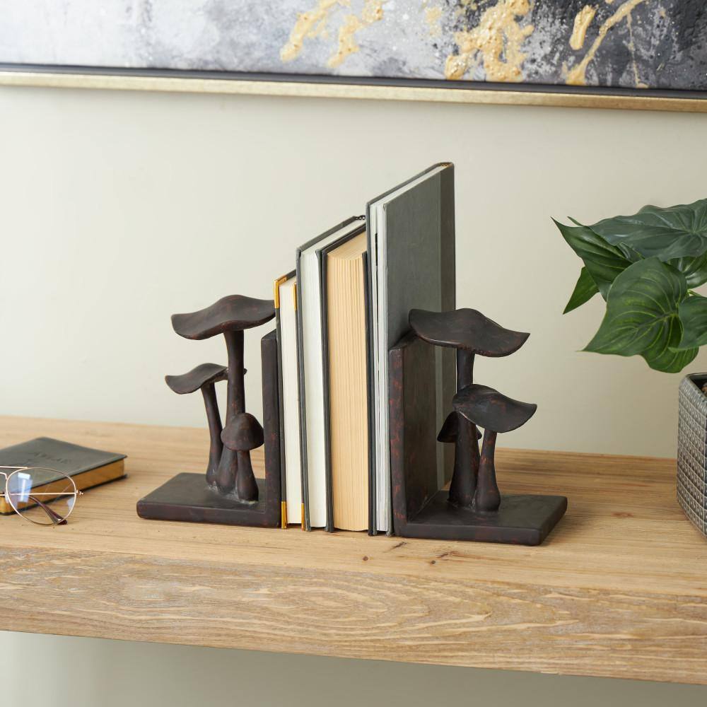 Litton Lane Dark Brown Resin Mushroom Bookends with Copper Shadings ...