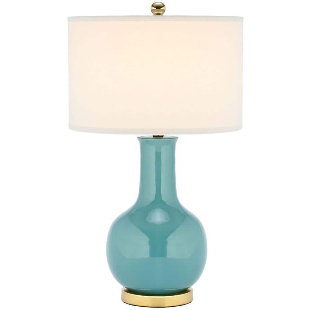 SAFAVIEH Paris 27.5 in. Light Blue Gourd Ceramic Table Lamp with White ...