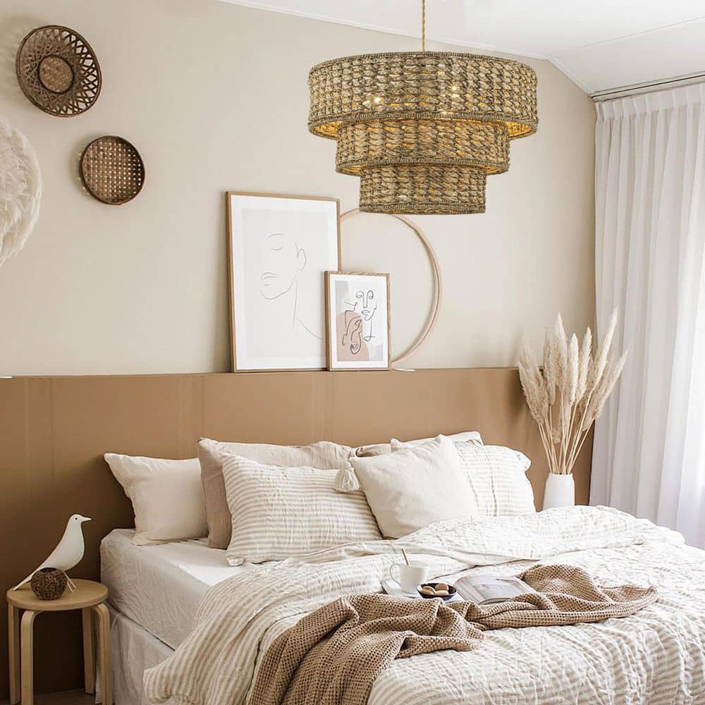 ELE Light & Decor Aras 19 in. 3-Light Gold 3-Tier Coastal Boho Rattan ...