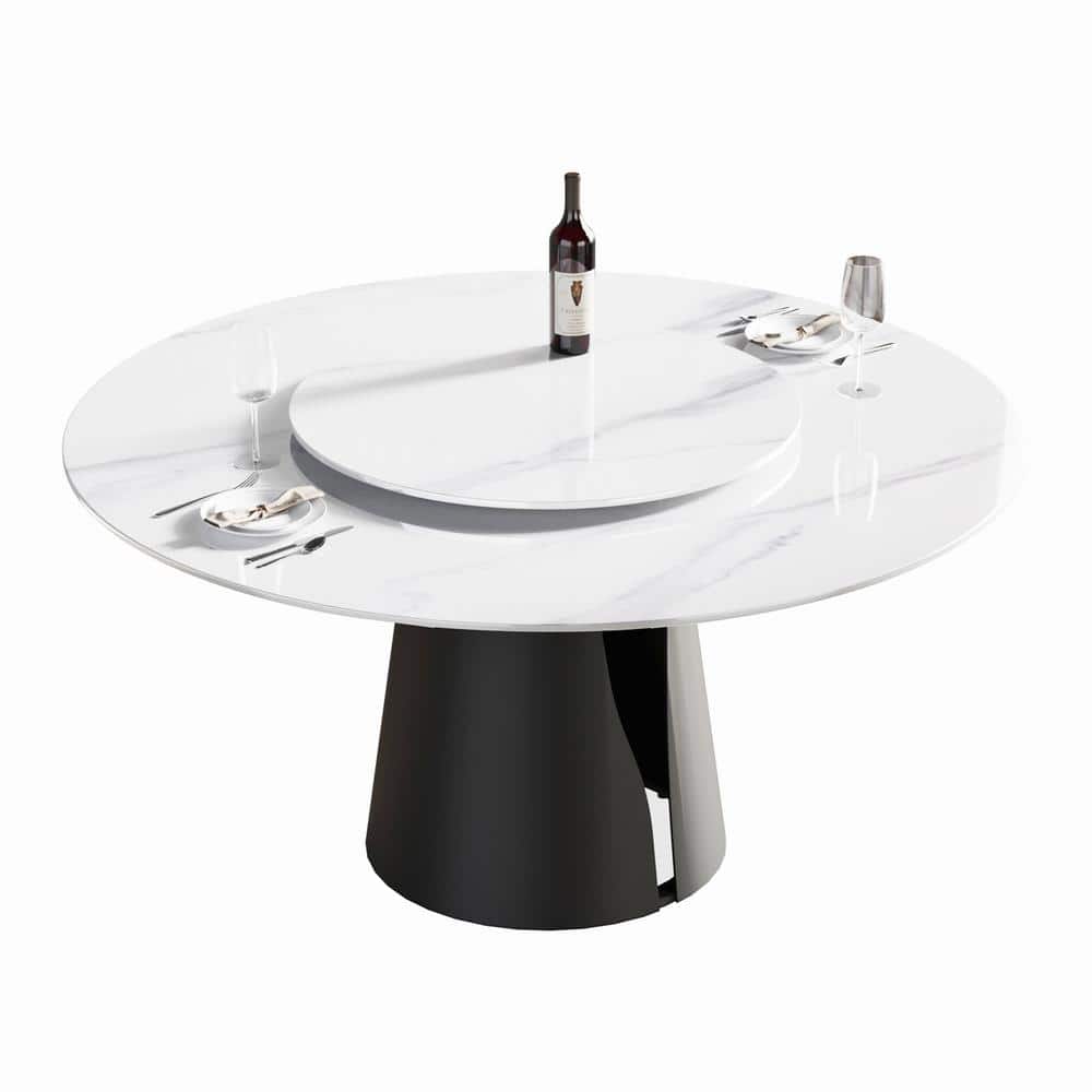 Magic Home 59.05 in. Lazy Susan Rotary Round White Sintered Stone ...