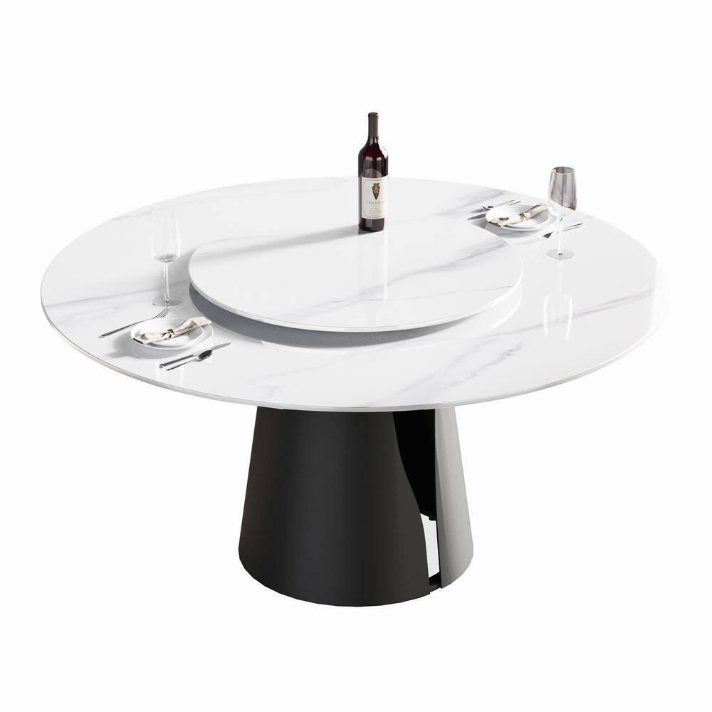 Magic Home 59.05 in. Lazy Susan Rotary Round White Sintered Stone ...