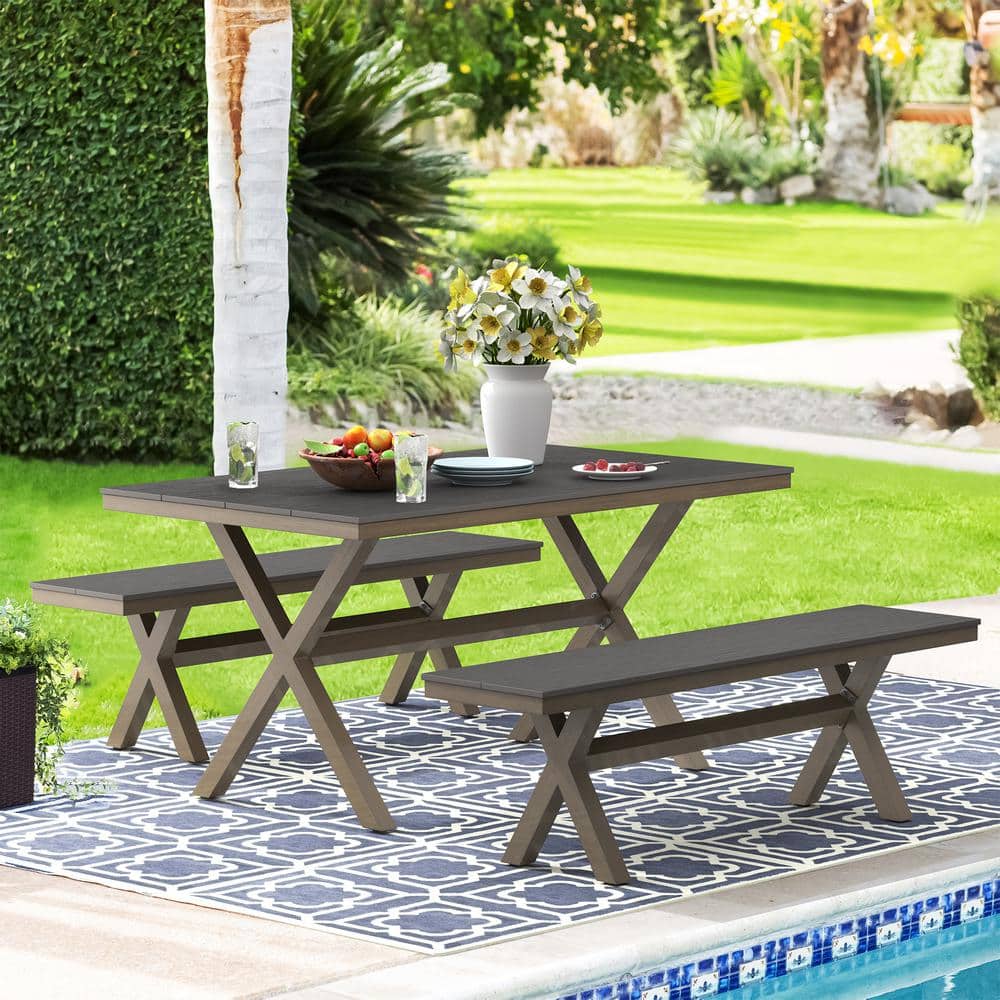 LUE BONA X Base 3-piece Rectangular Aluminum Plastic Wood Outdoor Patio ...