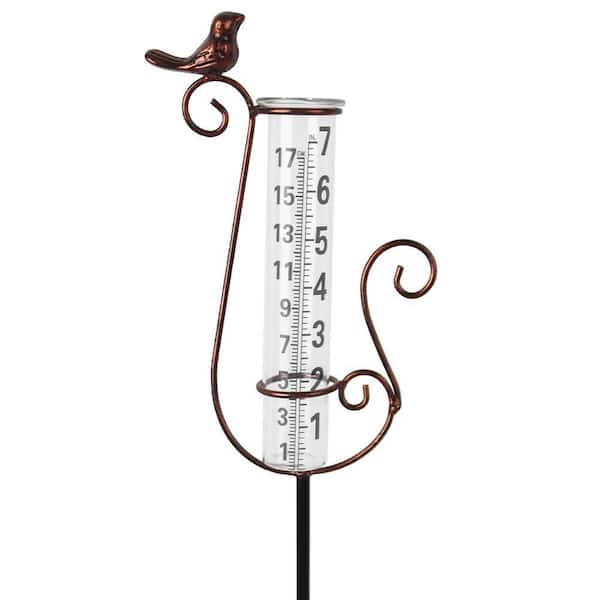 Metal Rain Gauge with 7 in. Glass Tube and Bird Statue, Large Font ...