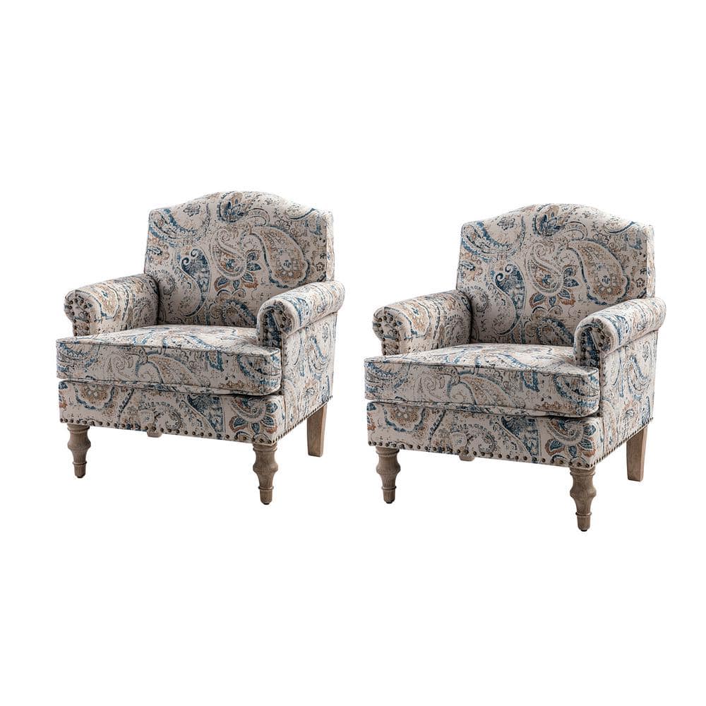 JAYDEN CREATION Romain Farmhouse Paisley Fabric Arm Chair with Solid ...