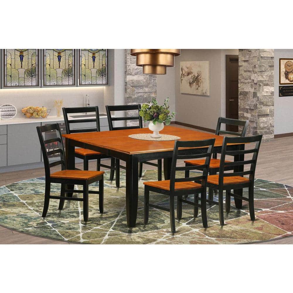 East West Furniture 7-Piece Square Black & Cherry Finish Solid Wood Top ...