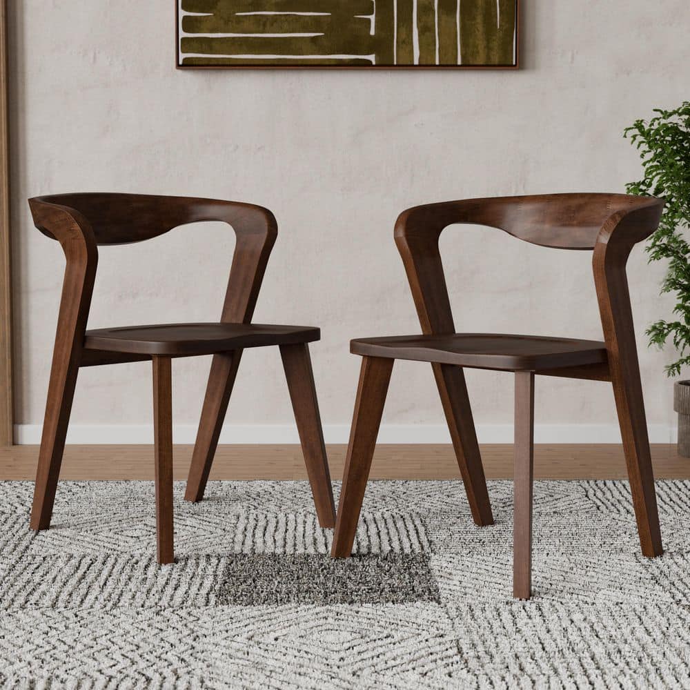 Furniture of America Shelun III Rich Walnut Wood Dining Chairs with ...
