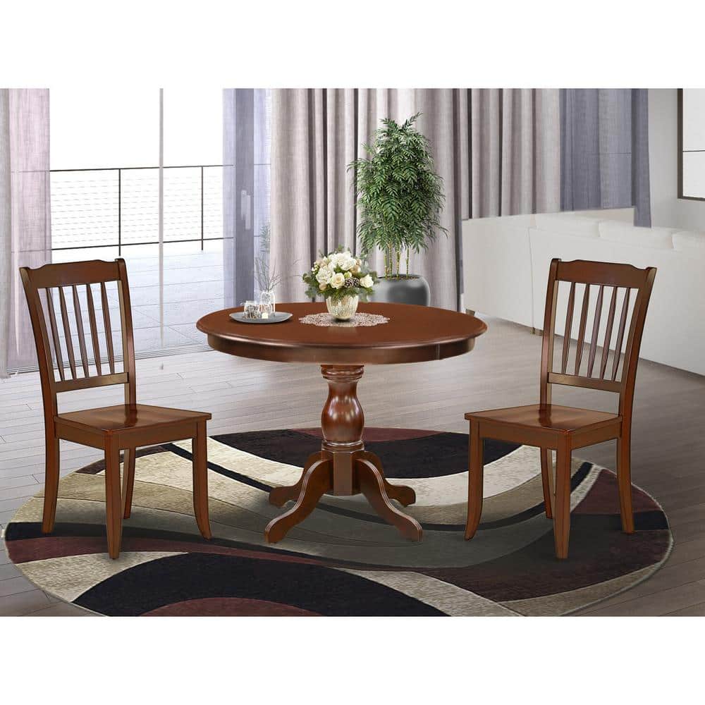 East West Furniture 3-Piece Mahogany Finish Solid Wood Top - Dining ...